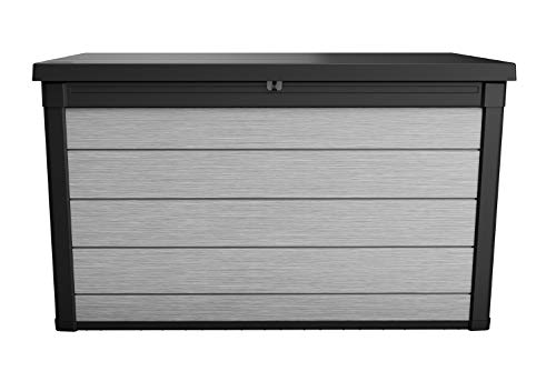 Keter Denali 200 Gallon Resin Large Deck Box-Organization and Storage for Patio Furniture, Outdoor Cushions, Garden Tools and Pool Toys, Grey & Black