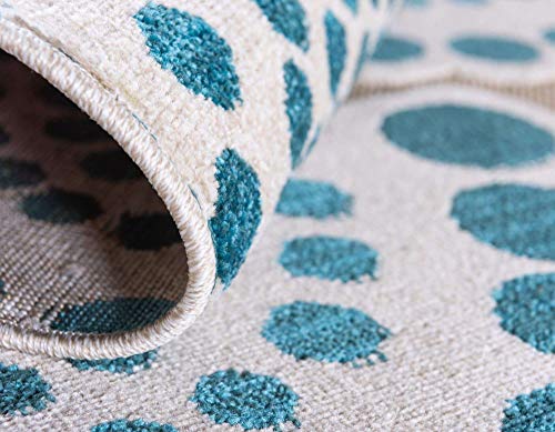 Unique Loom Modern Collection Geometric, Contemporary, Circles, Swirls, High-Low Pile, Indoor and Outdoor Area Rug, 7 ft x 10 ft, Ivory/Teal
