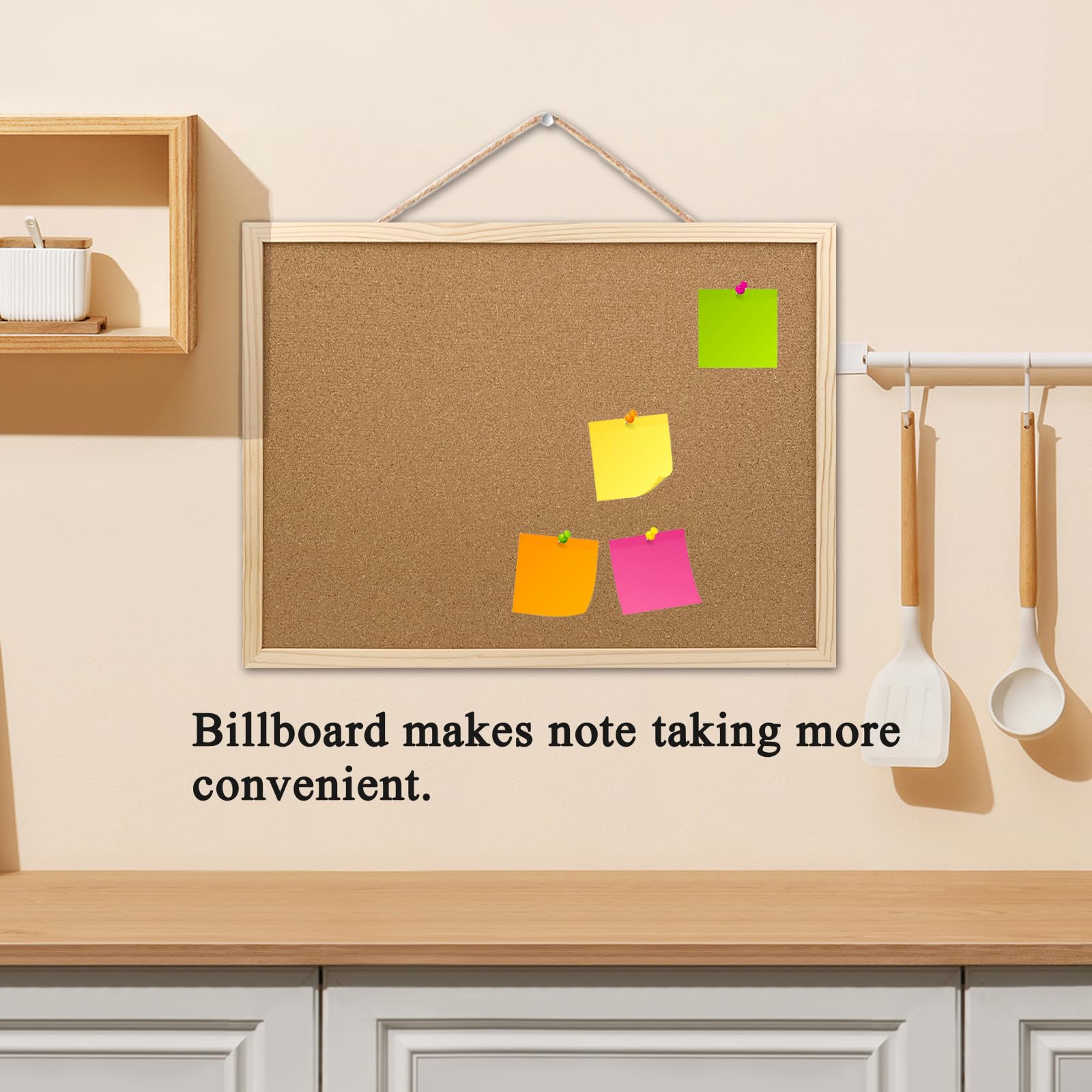 Cork Board Bulletin Board, 15.7"X 12" pin Boards for Walls, Oak Wood Finish Frame, Wall Mounted Cork Board for Office Home and School(Pins, Eye Bolts, gaskets, Screws)