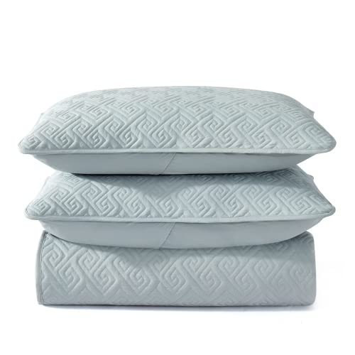 Peace nest 3 Piece Quilted Coverlet Set with Pillow Shams, All Season Bedspread Bed Cover Full/Queen Size Lightweight, Light Gray((90"X90")