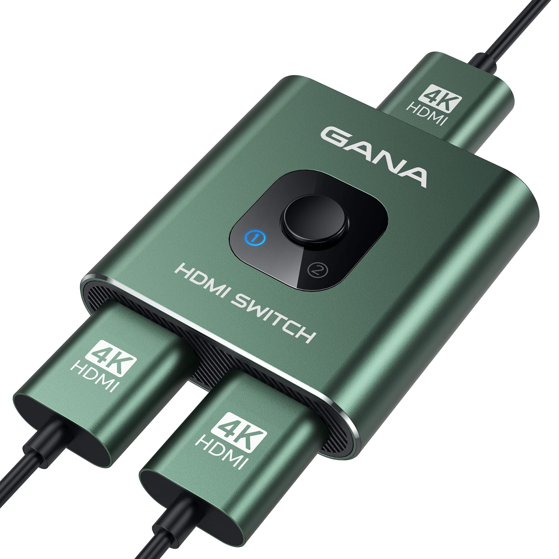 HDMI Switch 4k@60hz Splitter, GANA Aluminum Bidirectional HDMI Switcher 2 in 1 Out, Manual HDMI Hub Supports HD Compatible with Xbox PS5/4/3 Blu-Ray Player Fire Stick Roku