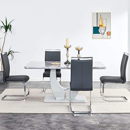 Yoluckea Modern Dining Table for 4-6, 63" Rectangular Faux Marble Dining Table with 1.4" Thicken Tabletop & U Shape MDF Bracket for Kitchen Dining Room Living Room Meeting Room Banquet Hall