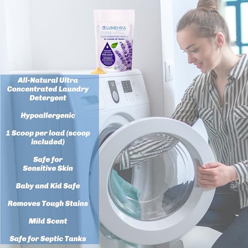 Lumehra Natural Lavender Scent Laundry Detergent Non-Toxic Laundry Detergent Powder Gentle on Sensitive Skin 250g 50 Loads Ultra Concentrated Made in Canada