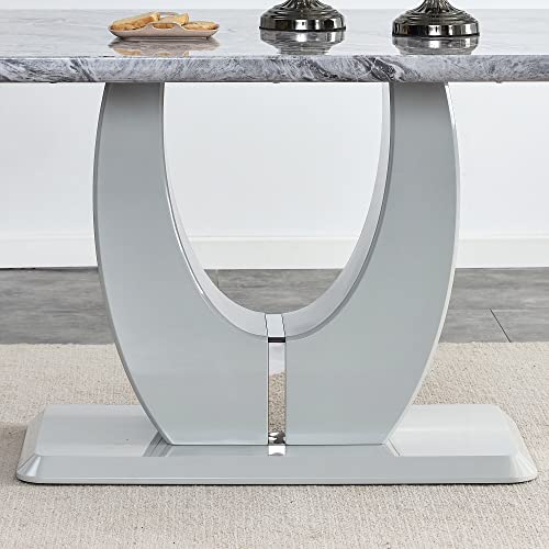 Yoluckea Modern Dining Table for 4-6, 63" Rectangular Faux Marble Dining Table with 1.4" Thicken Tabletop & U Shape MDF Bracket for Kitchen Dining Room Living Room Meeting Room Banquet Hall