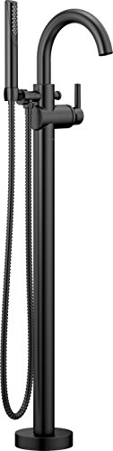 Delta Faucet Trinsic Floor-Mount Freestanding Tub Filler with Hand Held Shower, Matte Black T4759-BLFL (Valve Not Included)