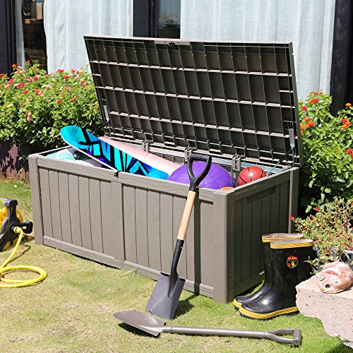 YITAHOME 120 Gallon Outdoor Storage Deck Box, Large Resin Patio Storage for Outdoor Pillows, Garden Tools and Pool Supplies, Waterproof, Lockable (Light Brown)