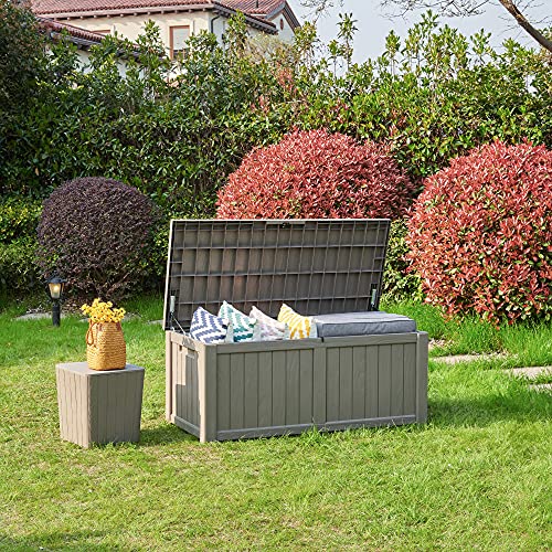 YITAHOME 120 Gallon Outdoor Storage Deck Box, Large Resin Patio Storage for Outdoor Pillows, Garden Tools and Pool Supplies, Waterproof, Lockable (Light Brown)