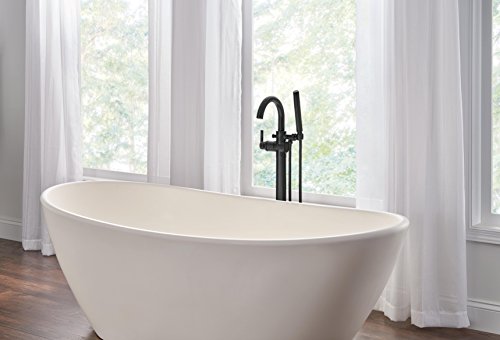 Delta Faucet Trinsic Floor-Mount Freestanding Tub Filler with Hand Held Shower, Matte Black T4759-BLFL (Valve Not Included)