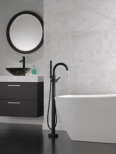 Delta Faucet Trinsic Floor-Mount Freestanding Tub Filler with Hand Held Shower, Matte Black T4759-BLFL (Valve Not Included)