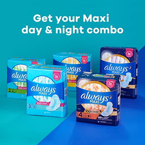 Always Maxi Feminine Pads for Women, Size 1 Regular Absorbency, Multipack, with Wings, with Flexfoam, Unscented, 45 Count x 3 Packs (135 Count total)