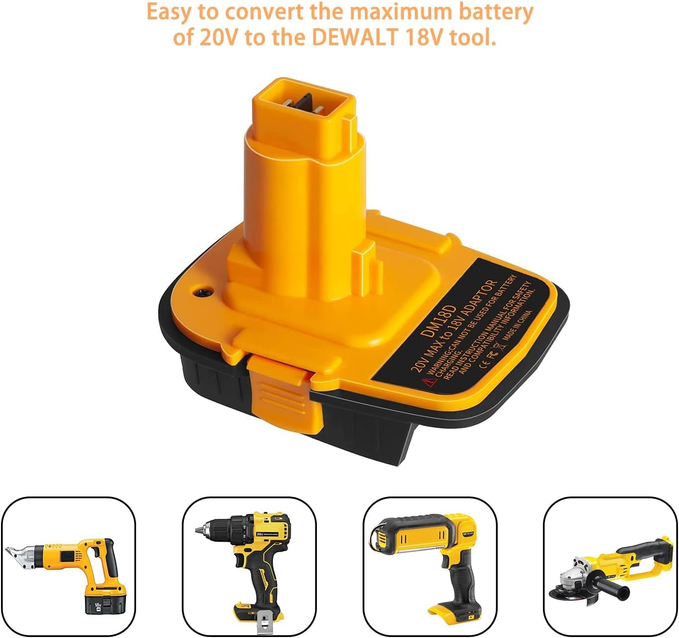 Battery Adapter DM18D with USB,Compatible with Dewalt 18V Tools.Convert for DeWalt 20V & for Milwaukee M18 Lithium Battery to NiCad & NiMh Battery Tools (1 Pack)