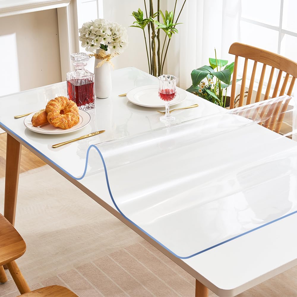 34x60 Transparent Table Protector Tablecloth Cover Desk Top Pad Mat for Glass Furniture Coffee Marble End Bed Sofa Side Bistro Bar Corner Night Stand Dinner Dining Room Table Thick Plastic PVC Vinyl