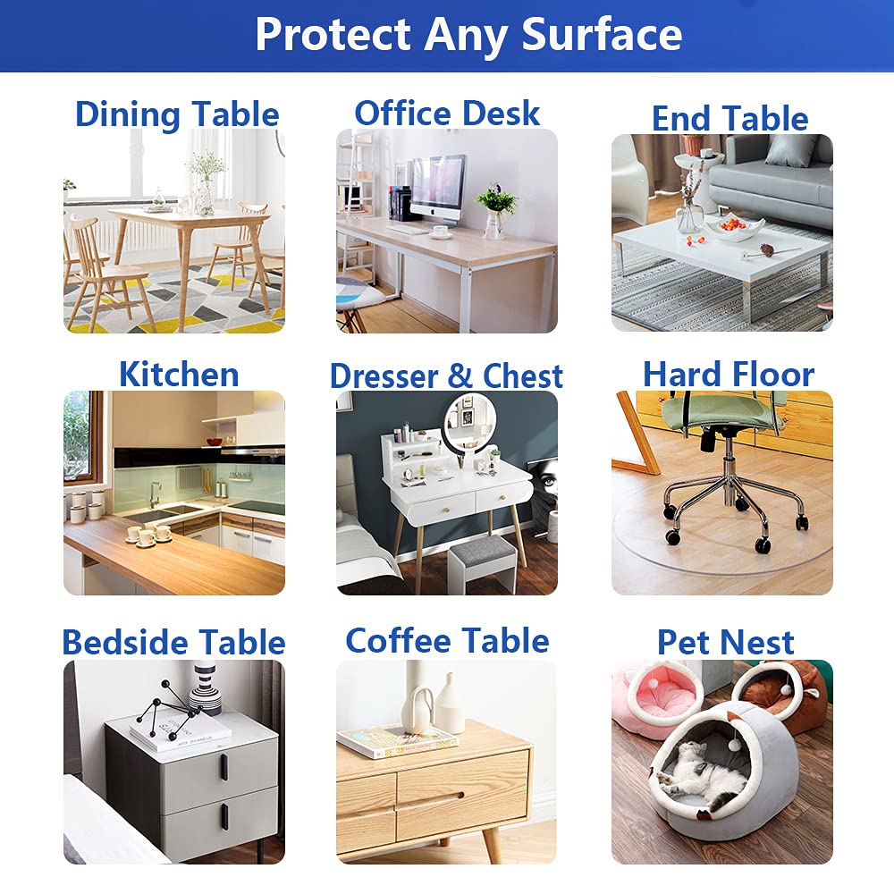 34x60 Transparent Table Protector Tablecloth Cover Desk Top Pad Mat for Glass Furniture Coffee Marble End Bed Sofa Side Bistro Bar Corner Night Stand Dinner Dining Room Table Thick Plastic PVC Vinyl