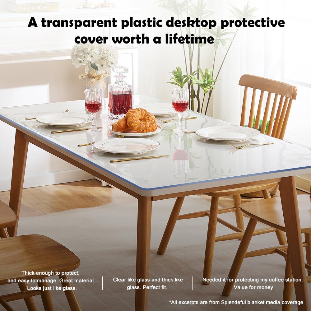 34x60 Transparent Table Protector Tablecloth Cover Desk Top Pad Mat for Glass Furniture Coffee Marble End Bed Sofa Side Bistro Bar Corner Night Stand Dinner Dining Room Table Thick Plastic PVC Vinyl
