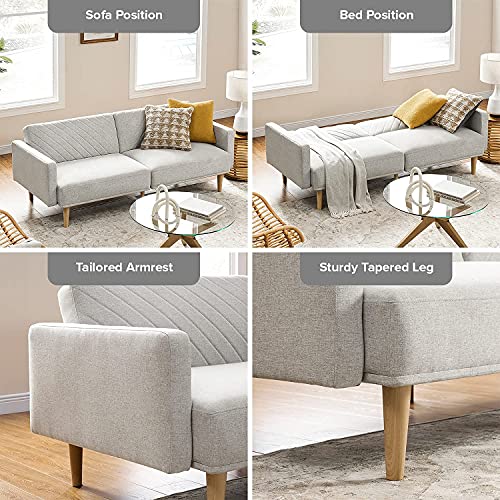 mopio Chloe Futon Sofa Bed, Convertible Sleeper Sofa, Couch, Loveseat, with Tapered Legs, 77.5", Splitback Sofa, Small Couches for Living Room
