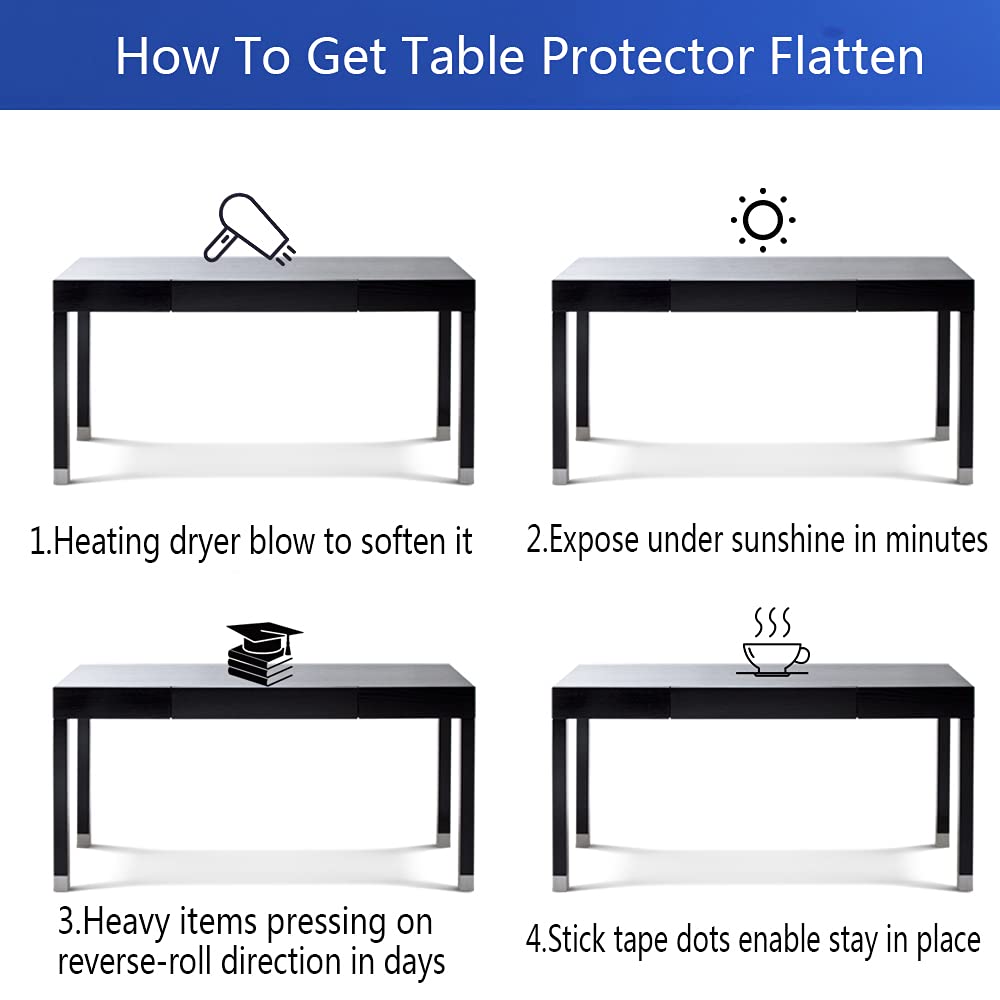 34x60 Transparent Table Protector Tablecloth Cover Desk Top Pad Mat for Glass Furniture Coffee Marble End Bed Sofa Side Bistro Bar Corner Night Stand Dinner Dining Room Table Thick Plastic PVC Vinyl