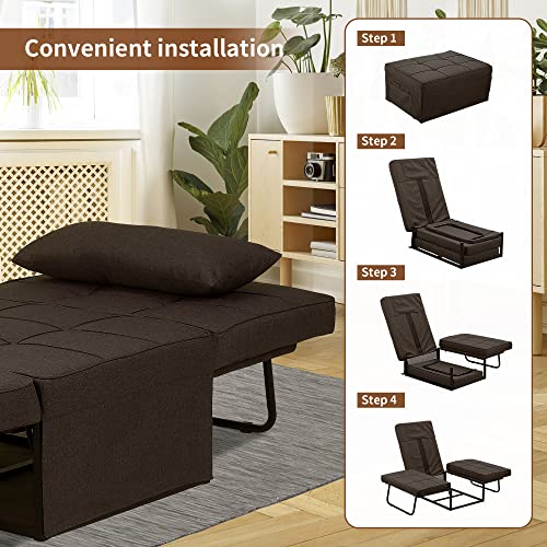 Diophros Sofa Bed, Convertible Couch Chair 4 in 1 Multi-Function Modern Folding Ottoman Guest Sleeper Bed with Adjustable Backrest for Small Room Apartment, Living Room, Large