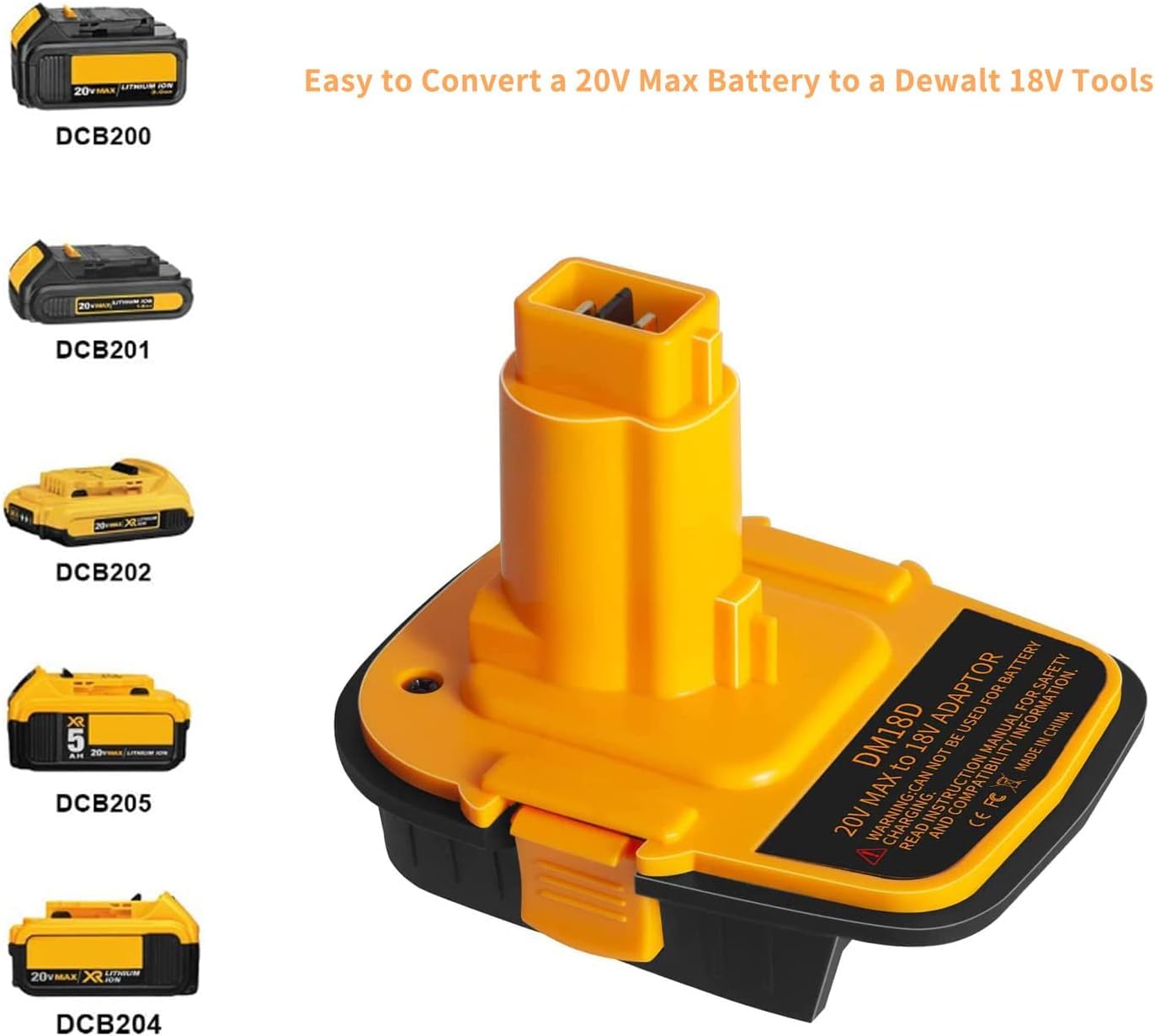 Battery Adapter DM18D with USB,Compatible with Dewalt 18V Tools.Convert for DeWalt 20V & for Milwaukee M18 Lithium Battery to NiCad & NiMh Battery Tools (1 Pack)