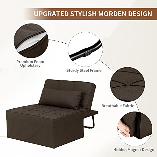 Diophros Sofa Bed, Convertible Couch Chair 4 in 1 Multi-Function Modern Folding Ottoman Guest Sleeper Bed with Adjustable Backrest for Small Room Apartment, Living Room, Large