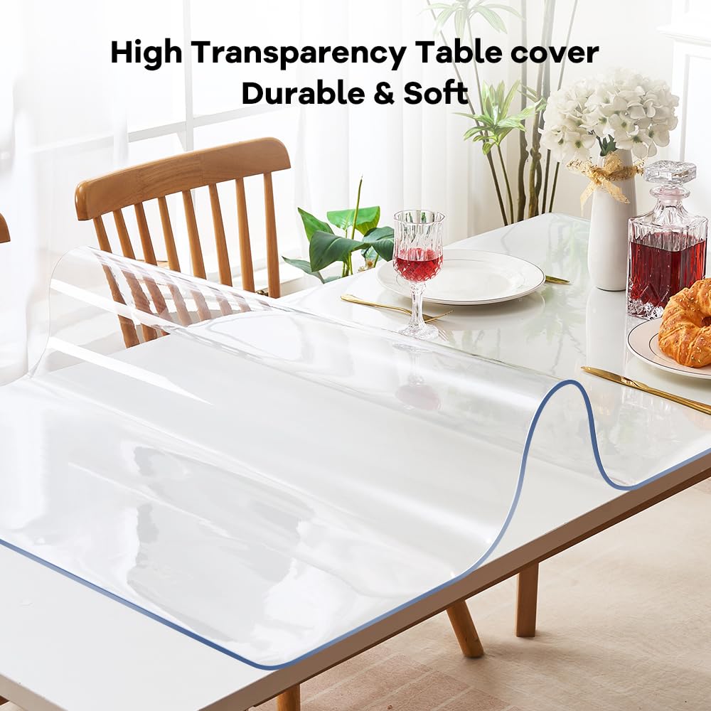34x60 Transparent Table Protector Tablecloth Cover Desk Top Pad Mat for Glass Furniture Coffee Marble End Bed Sofa Side Bistro Bar Corner Night Stand Dinner Dining Room Table Thick Plastic PVC Vinyl