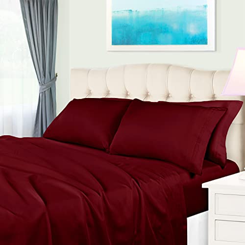SUPERIOR Egyptian Cotton, 650 Thread Count Solid, Deep Pocket Sheet Set, King, Burgundy, 4-Piece Set