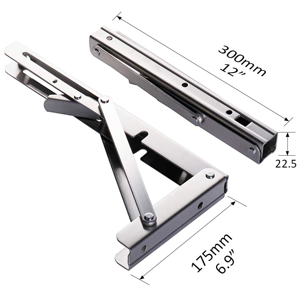 Storystore Folding Shelf Brackets - Heavy Duty Stainless Steel Collapsible Shelf Bracket for Bench Table, Space Saving DIY Bracket, Max Load: 550lb (Long :12” , 2 PCS)