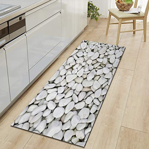 OPLJ 3D Stone Printed Long Floor Mats Non-Slip Kitchen Carpet Simulated Pebble Bathroom Rugs Washable Floor Mat Home Decor A5 60x180cm