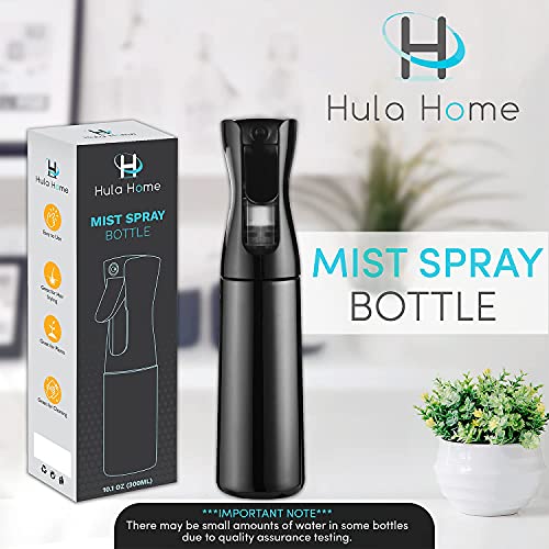 Hula Home Continuous Spray Bottle (10.1oz/300ml) Empty Ultra Fine Plastic Water Mist Sprayer – For Hairstyling, Cleaning, Salons, Plants, Essential Oil Scents & More - Black