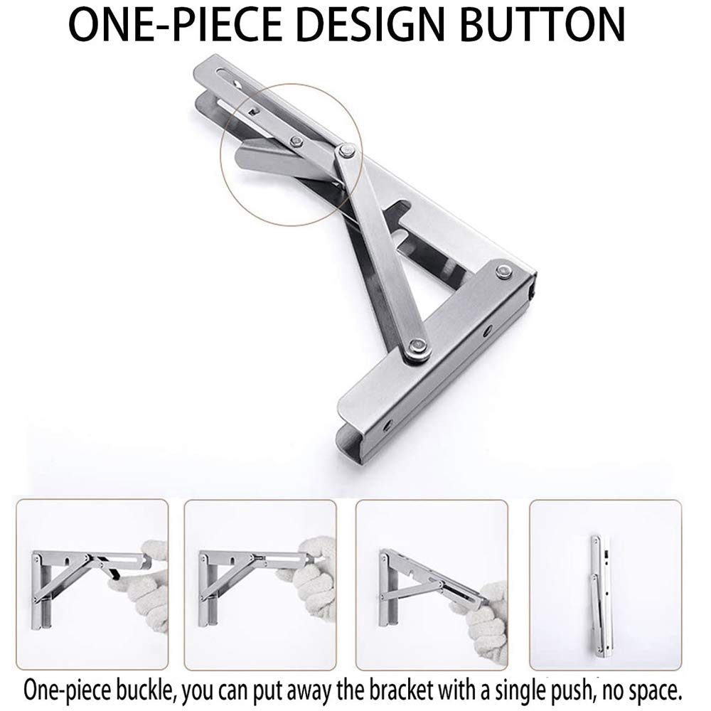 Storystore Folding Shelf Brackets - Heavy Duty Stainless Steel Collapsible Shelf Bracket for Bench Table, Space Saving DIY Bracket, Max Load: 550lb (Long :12” , 2 PCS)