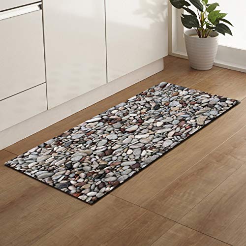 OPLJ 3D Stone Printed Long Floor Mats Non-Slip Kitchen Carpet Simulated Pebble Bathroom Rugs Washable Floor Mat Home Decor A5 60x180cm