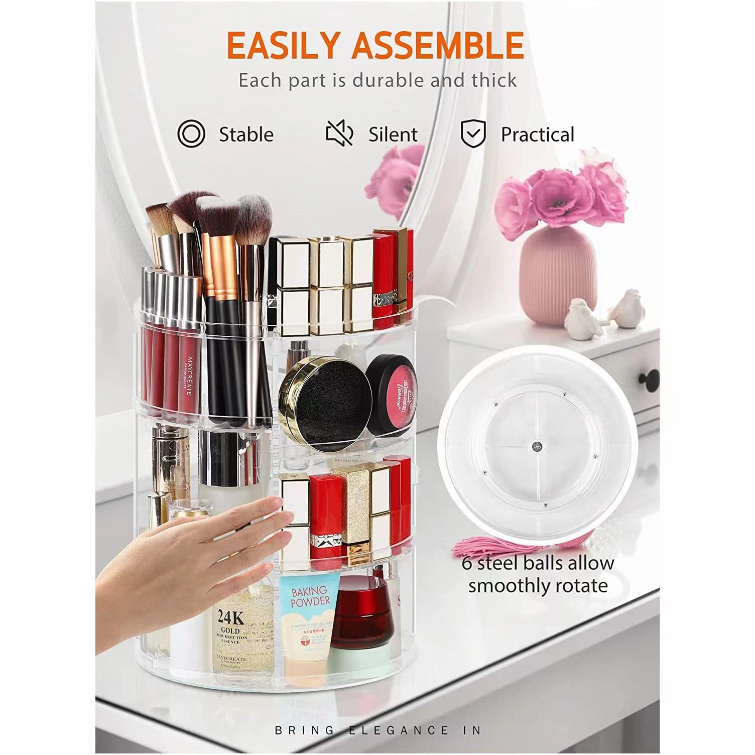 KLGO 360 Spinning Makeup Organizer, Lazy Susan Rack Cosmetic Carousel Storage Shelf, Great for Countertop and Bathroom, Clear