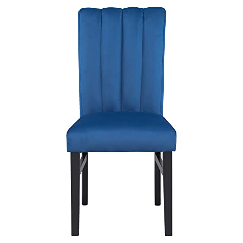 Goozio 6-Piece Dining Table Set with Marble Veneer Tabletop, 4 Flannelette Upholstered Chairs and 1 Bench for Kitchen, White+Blue, OneSize
