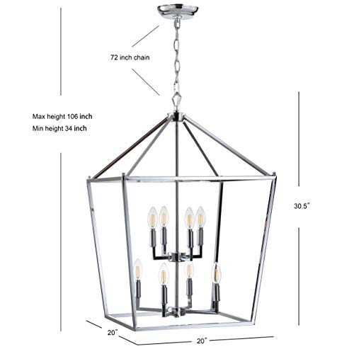 JONATHAN Y JYL7438C Pagoda Lantern Dimmable Adjustable Metal LED Pendant Classic Traditional Dining Room Living Room Kitchen Foyer Bedroom Hallway, 20 in, Chrome