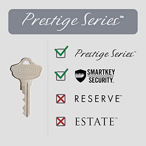 Baldwin Spyglass Single Cylinder Front Door Handleset Featuring SmartKey Security in Satin Nickel, Prestige Series with a Modern Contemporary Slim Door Handleset and Square Lever
