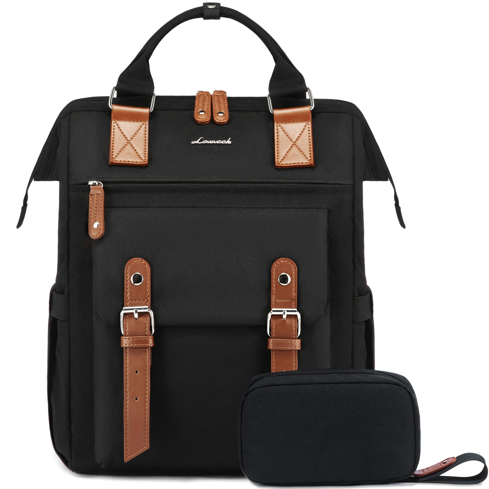 LOVEVOOK Laptop Backpack Purse for Women Work Traveling Commuter Backpack Business Computer Bag Doctor Nurse Bags College Backpack Teacher Laptop Bag, 15.6 Inch, Black-brown (Upgraded)