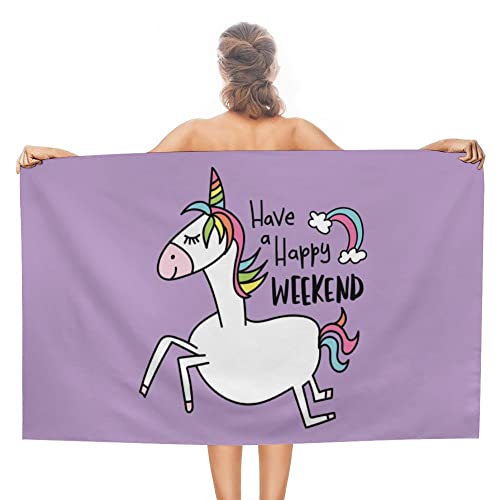 My Little Nest Bath Towels Soft Absorbent Bathroom Towel Happy Weekend Unicorn Rainbow Quick Dry Bath Towel Large Shower Towels Lightweight Hand Towels 31" x 51"