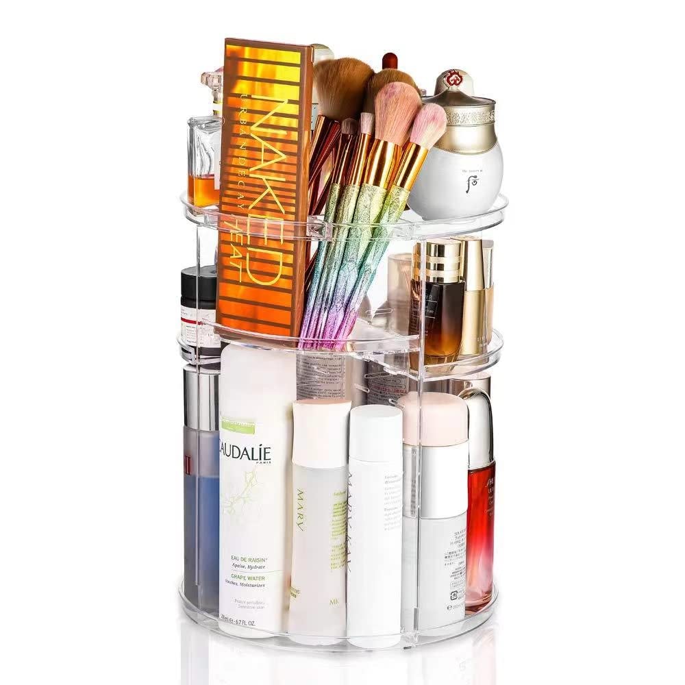 KLGO 360 Spinning Makeup Organizer, Lazy Susan Rack Cosmetic Carousel Storage Shelf, Great for Countertop and Bathroom, Clear