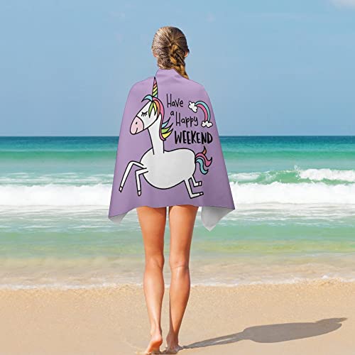 My Little Nest Bath Towels Soft Absorbent Bathroom Towel Happy Weekend Unicorn Rainbow Quick Dry Bath Towel Large Shower Towels Lightweight Hand Towels 31" x 51"