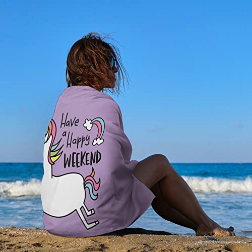 My Little Nest Bath Towels Soft Absorbent Bathroom Towel Happy Weekend Unicorn Rainbow Quick Dry Bath Towel Large Shower Towels Lightweight Hand Towels 31" x 51"