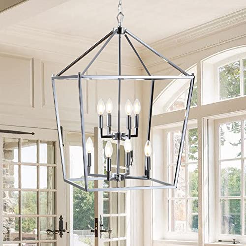 JONATHAN Y JYL7438C Pagoda Lantern Dimmable Adjustable Metal LED Pendant Classic Traditional Dining Room Living Room Kitchen Foyer Bedroom Hallway, 20 in, Chrome