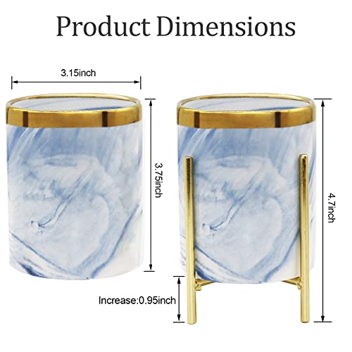 Rotating Marble Utensil Holder for Kitchen Countertop, Spoon Holder for Dining Table, Marble Ceramics with Durable Metal Frame 3.15 * 4.7 inch Blue and Gold 2 PCS