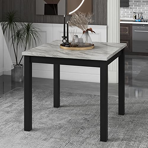 RUNWON 5 Piece Elegant Counter Height Dining Set for 4 with Faux Marble Table and Four Soft Upholstered Chairs for Kitchen, Gray