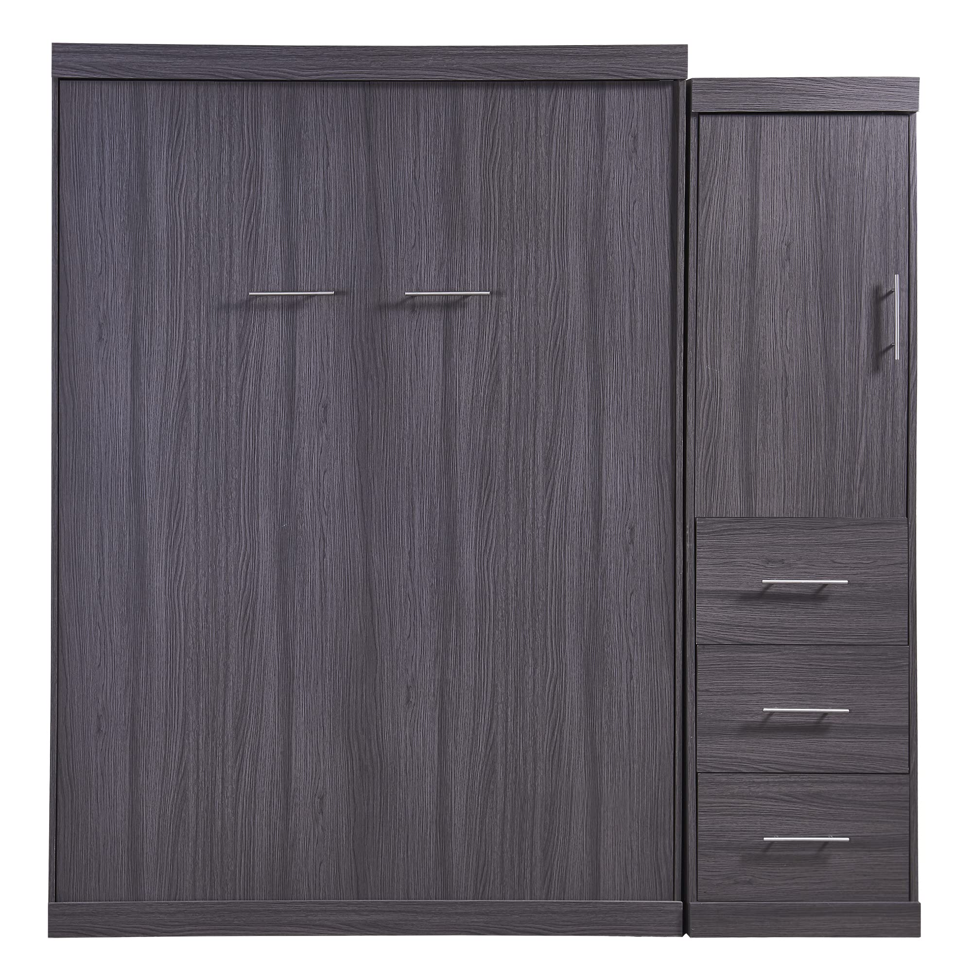 Harper & Bright Designs Murphy Bed Full with Wardrobe and Storage Drawers, Easy Fold Murphy Bed Cabinet, Modern Full Size Murphy Bed Wall Bed for Multipurpose Guest Room Home Office,Grey