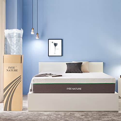 IYEE NATURE King Size Mattress, 14 Inch Cooling-Gel Memory Foam Mattress Bed in a Box, 80β*76β*14β, CertiPUR-US Certified, Medium Firm, Grey - King