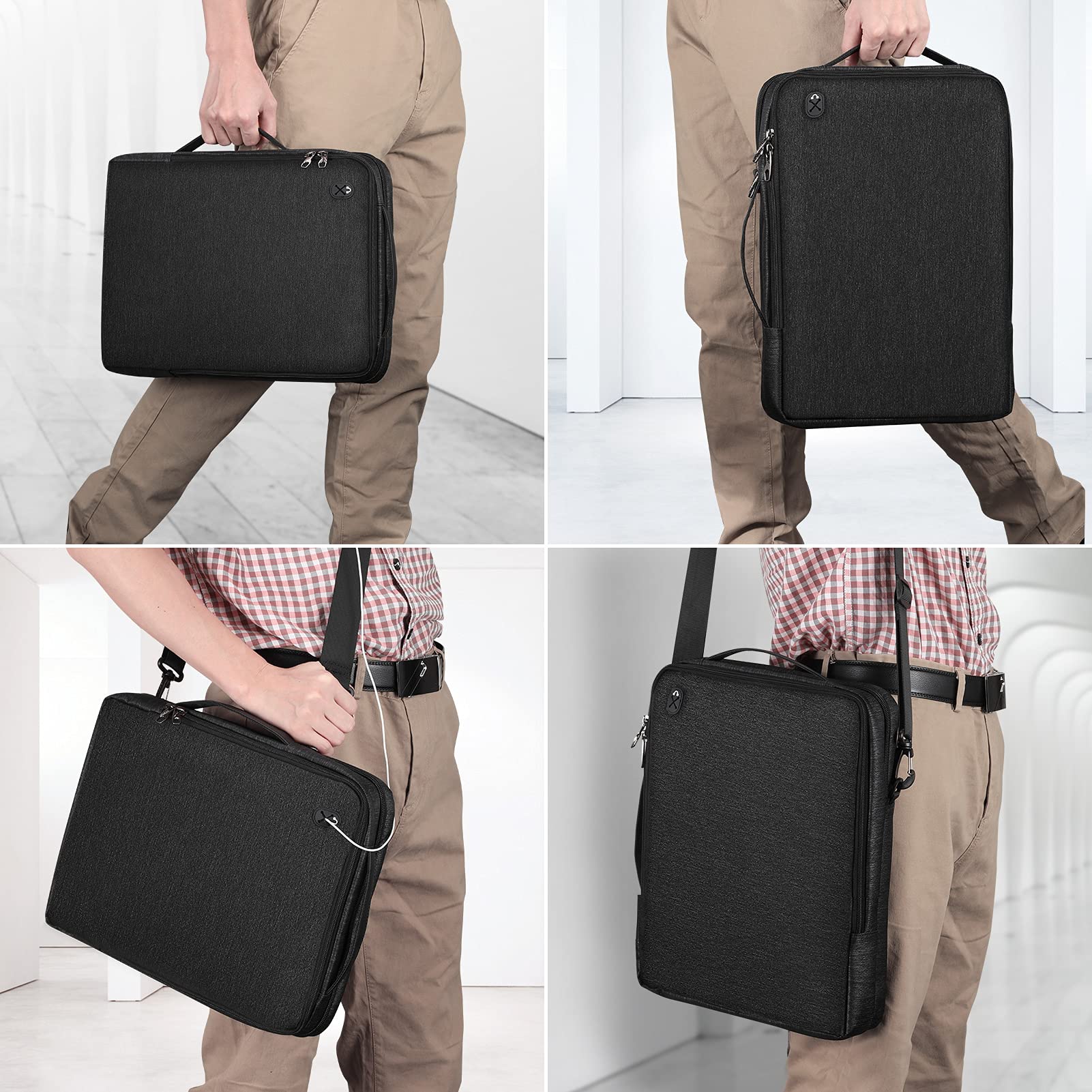 FINPAC 14-inch Laptop Shoulder Bag, Protective Computer Carrying Case Compatible with 15.3" MacBook Air M4/M3/M2, 15-16" MacBook Air/Pro, Surface Laptop/Book, 14" HP/Dell/Acer/Chromebook, Black