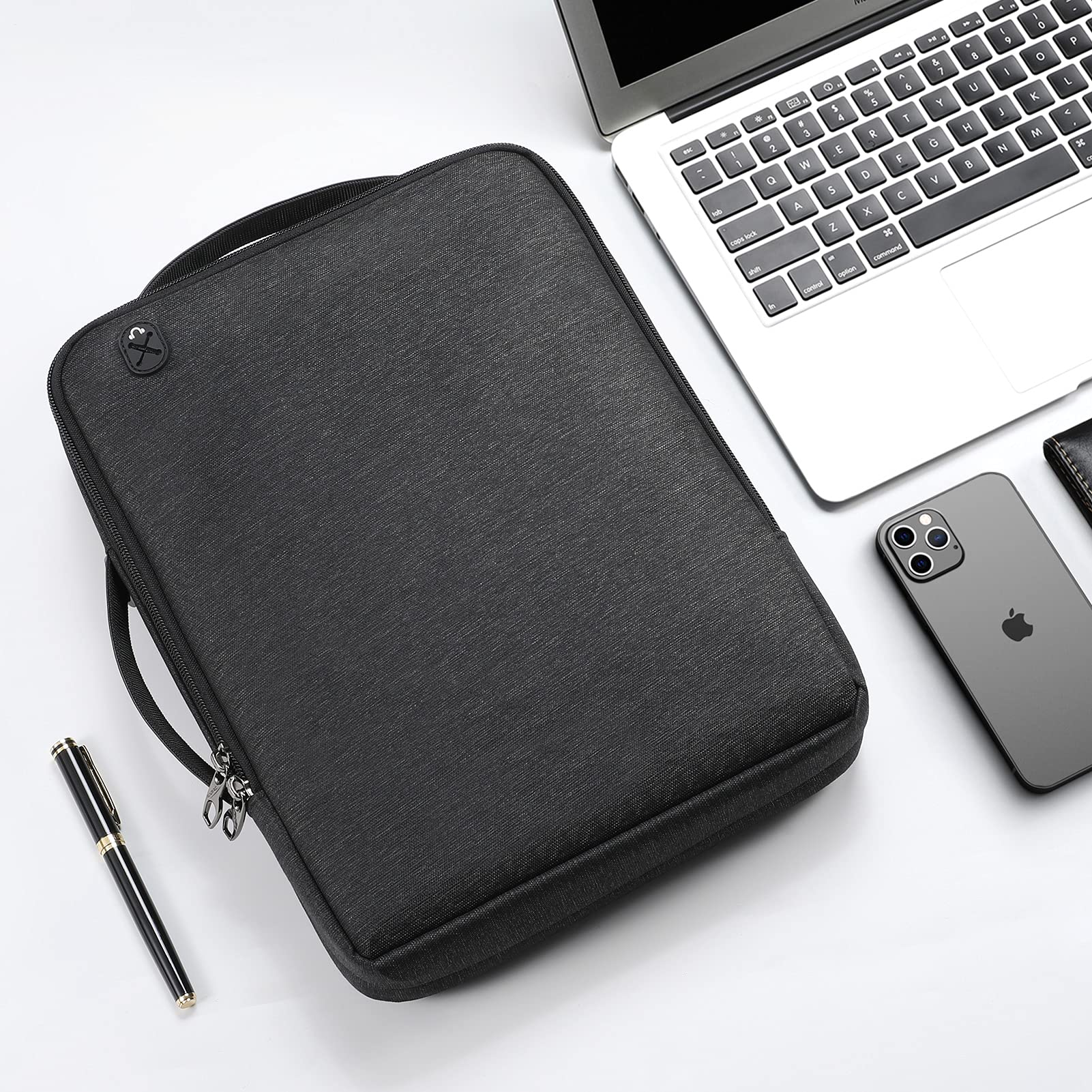 FINPAC 14-inch Laptop Shoulder Bag, Protective Computer Carrying Case Compatible with 15.3" MacBook Air M4/M3/M2, 15-16" MacBook Air/Pro, Surface Laptop/Book, 14" HP/Dell/Acer/Chromebook, Black