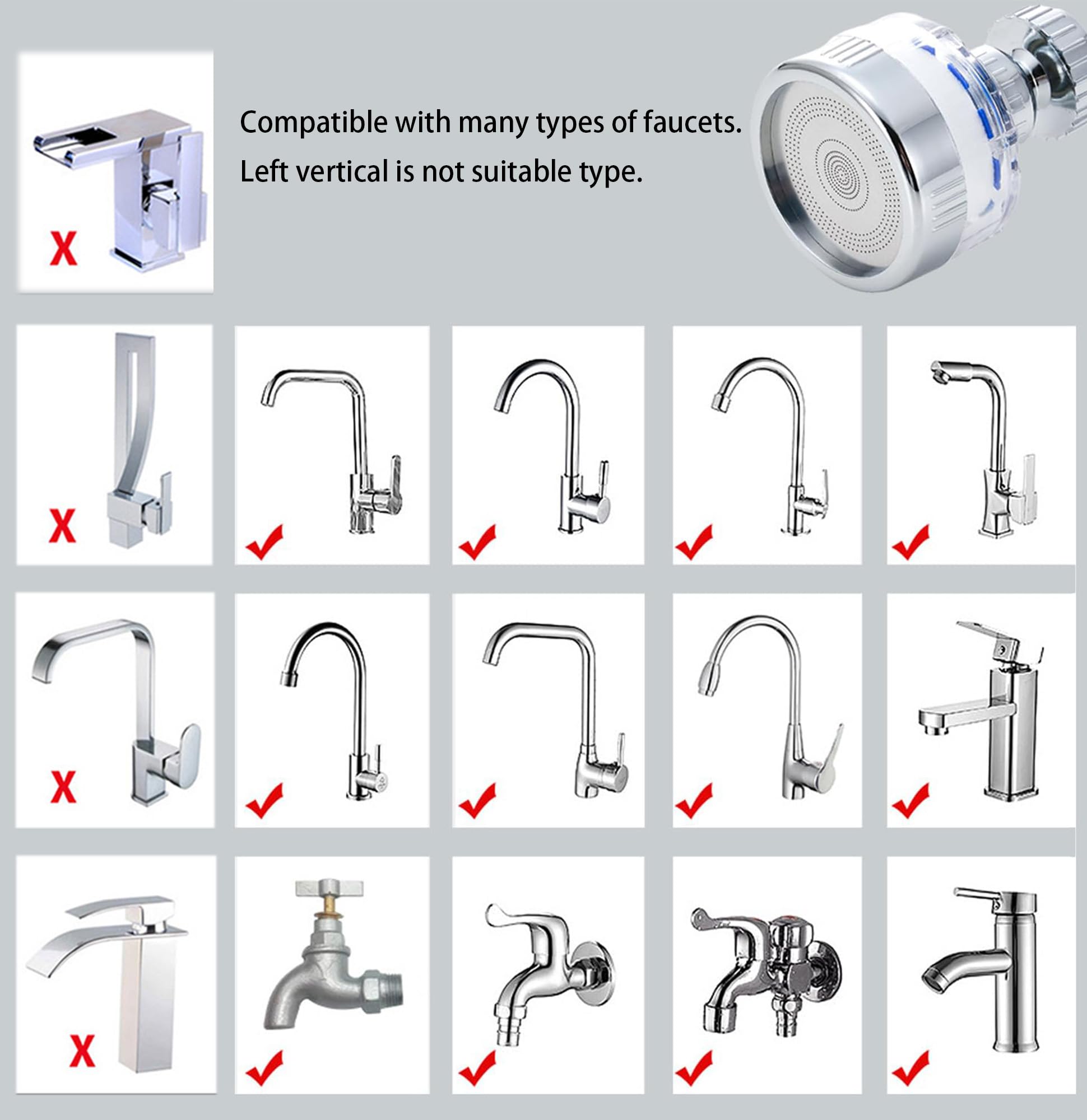 Faucet Filter, 360°Rotating Bathroom Sink Filter, Purifier Kitchen Faucet Filter to Remove Chlorofluoride Heavy Metal Hard Water, Kitchen Bathroom Universal Sink Water Filter Faucet.