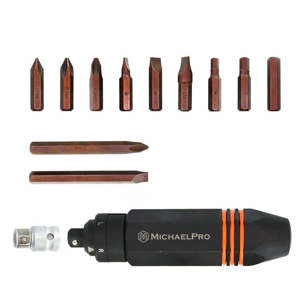 MichaelPro 3/8 Inch Drive Manual Impact Driver Set, Includes 11 Bits and 3/8” Bit Holder, 6-sided Enhanced Anti-Slip Grip, Heavy Duty