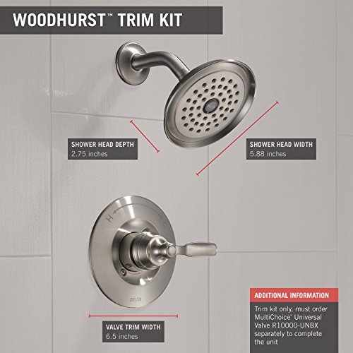 Delta Faucet Woodhurst 14 Series Single-Handle Shower Trim Kit, Shower Faucet with Single-Spray Touch-Clean Shower Head, Stainless T14232-SS (Valve Not Included)