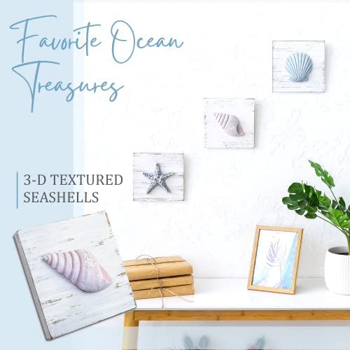 TideAndTales 3D Seashell Art - Set of 3, 6βx6β Beach Wall Decor for Bathroom, Hand-Painted Rustic Shells and Starfish, Ocean Theme Coastal Decorations for Home or Beach House